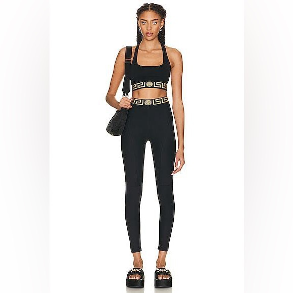Versace | Pants & Jumpsuits | Versace Womens Logo Black Logo Greca ...